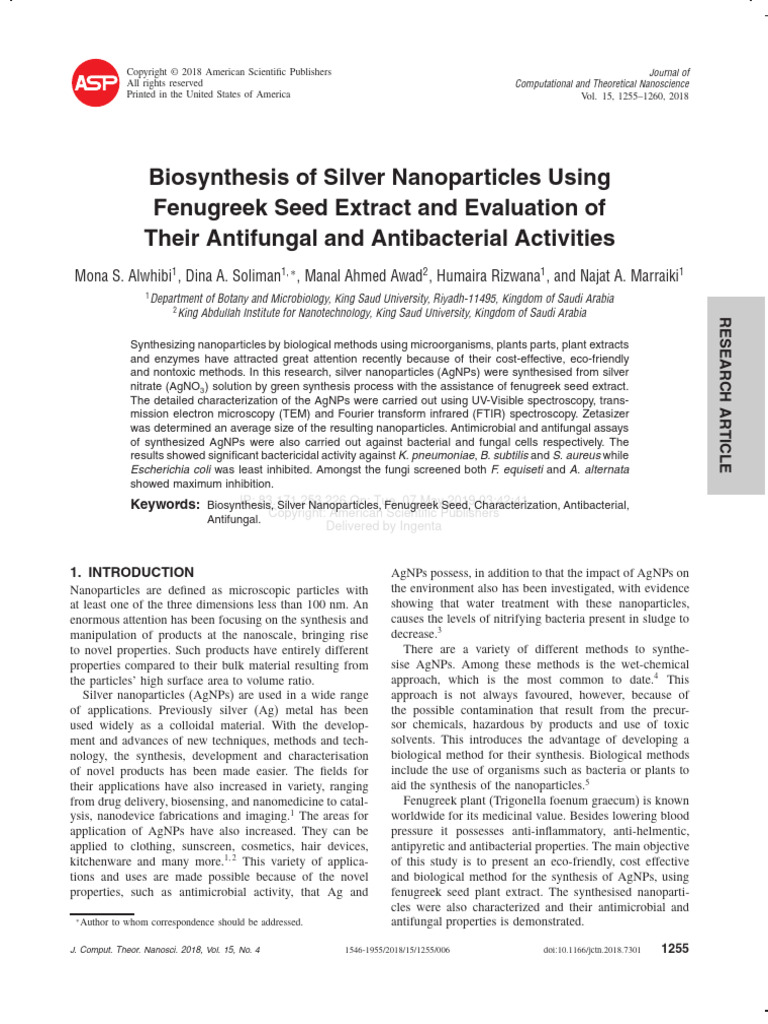 Biosynthesis of Silver Nanoparticles Usi | PDF | Nanoparticle | Methicillin Resistant ...