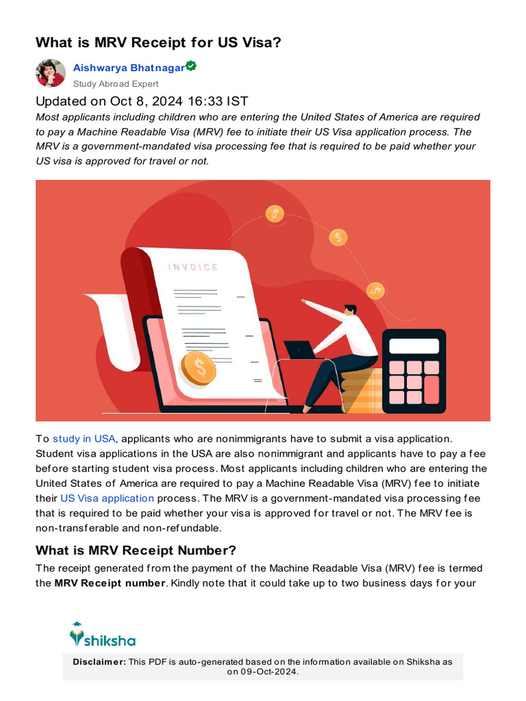 What Is MRV Receipt For US Visa?: Updated On Oct 8, 2024 16:33 IST ...