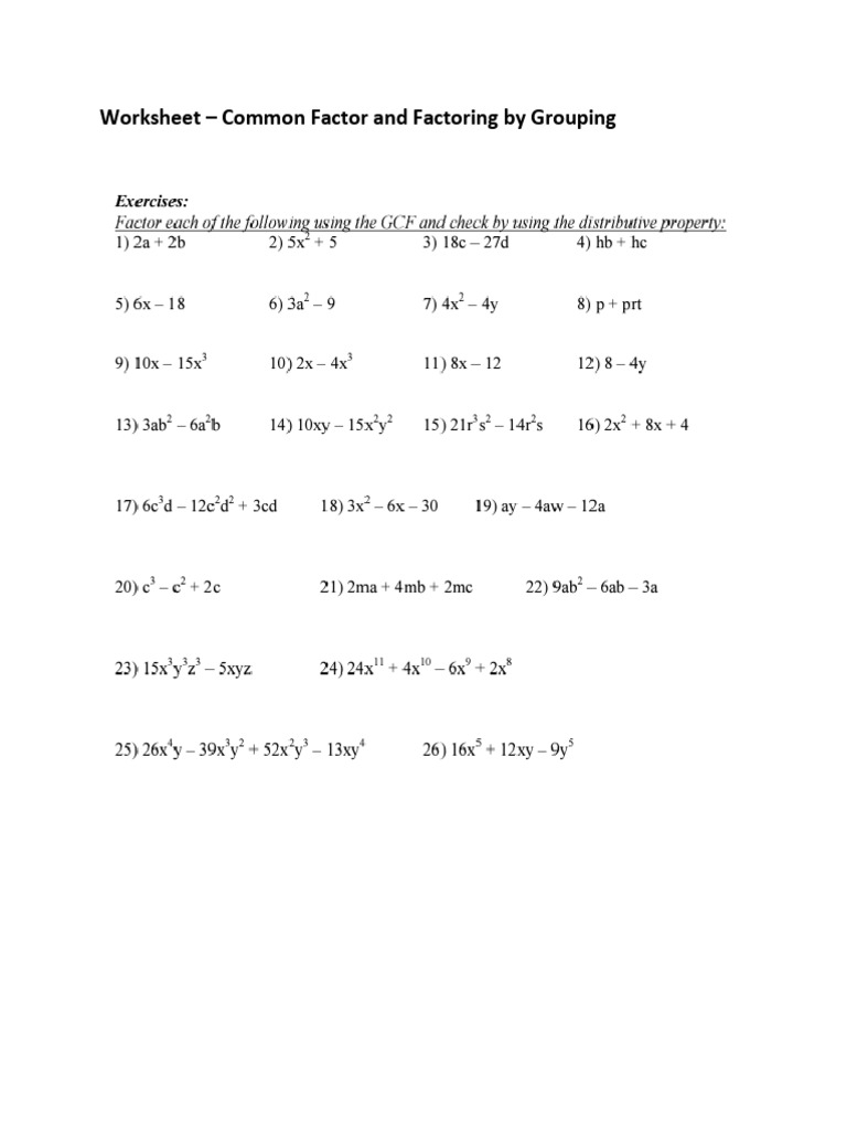 Worksheet Common Factor and Factoring by Grouping | PDF | Business ...