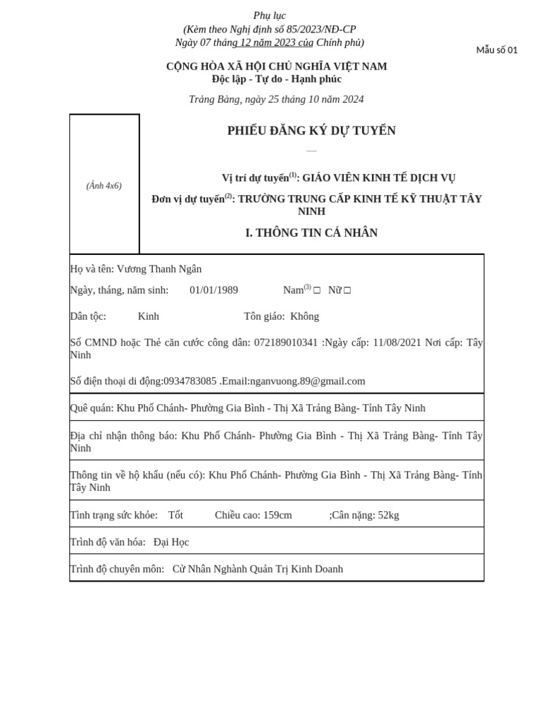 Mau Phieu Dang Ky Du Tuyen Vien Chuc Nd 85 Pdf