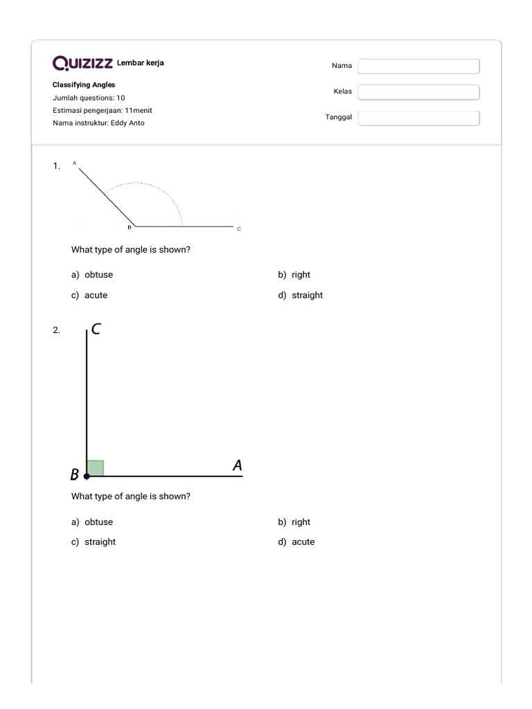 Classifying Angles Grade 5 | PDF