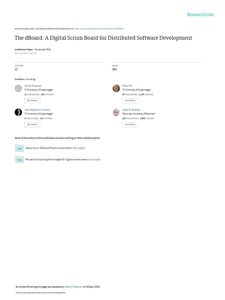 The Dboard: A Digital Scrum Board For Distributed Software Development | PDF | Scrum (Software ...