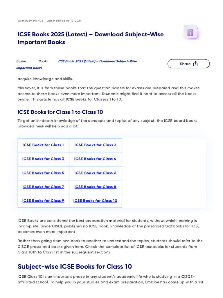 ICSE Books 2025: Complete Guide | PDF | Qualifications