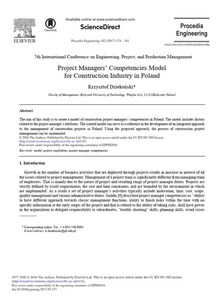 ProjectManagers' Competencies Model For Construction Industry in Poland ...