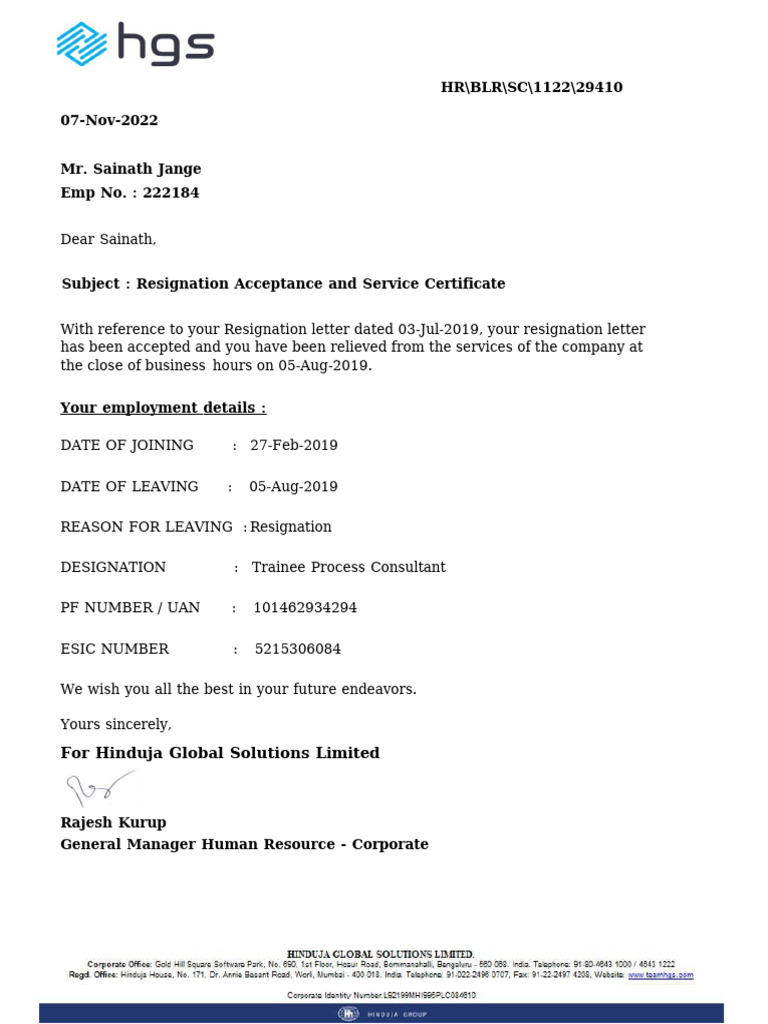 HGS Exp Letter | PDF | Career & Growth