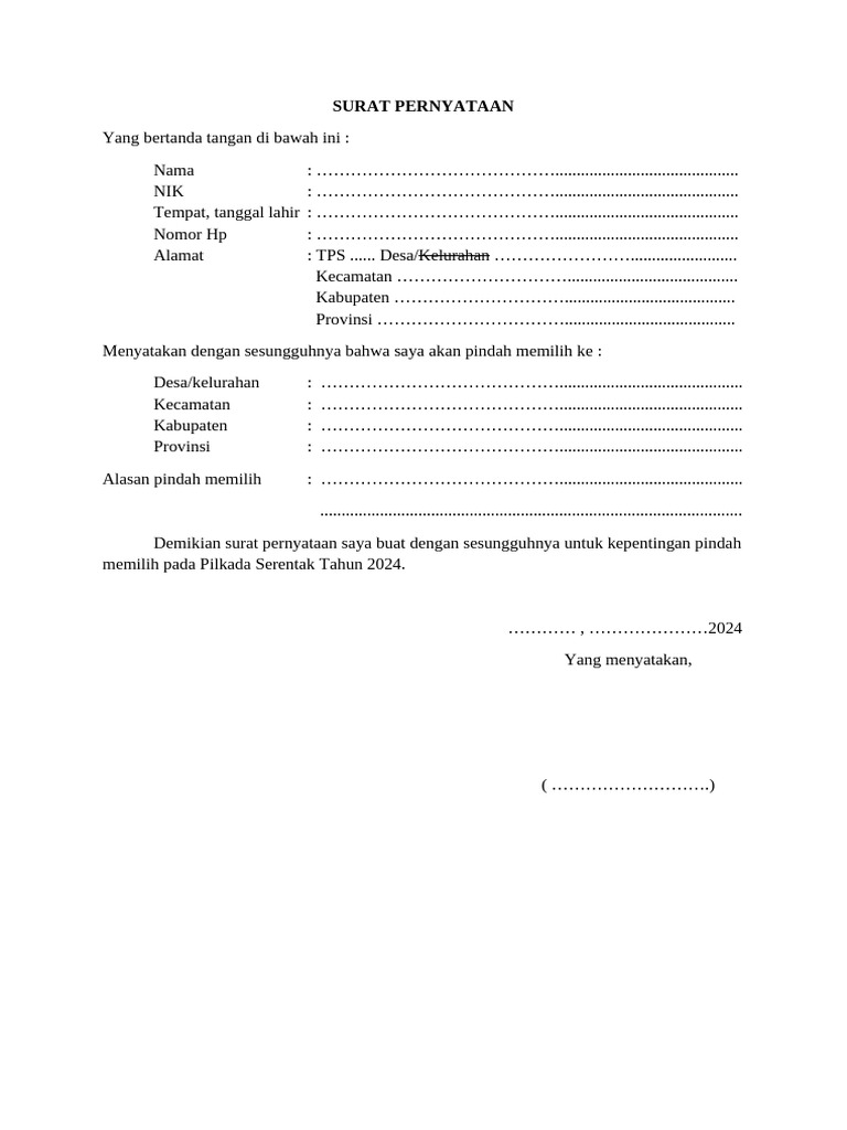 Surat Pernyataan Pindah Memilih (DPTB) | PDF | Game & Aktivitas | Komputer