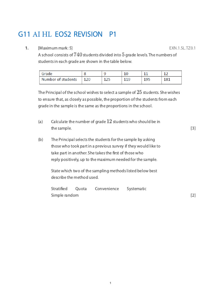 G11_EOS2_REVISION_P1 | PDF | Sampling (Statistics) | Mathematical Relations