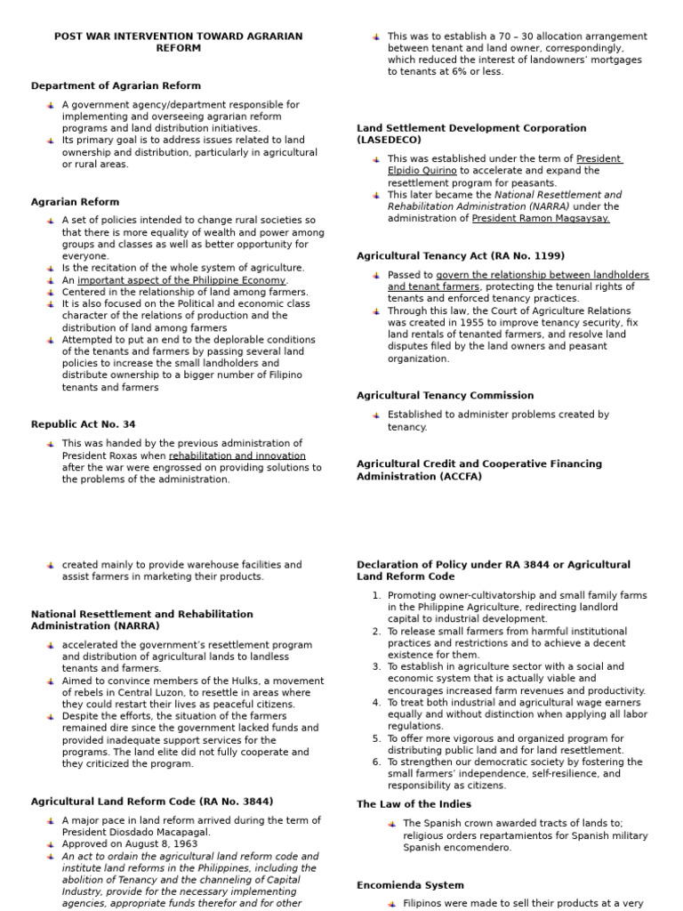 Post War Intervention Toward Agrarian Reform | PDF | Leasehold Estate | Economies