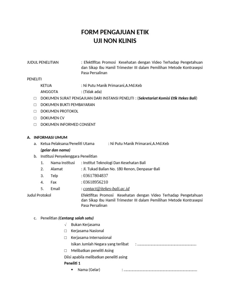 Form Pengajuan Etik | PDF