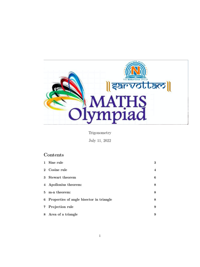 Trigonometry Handout For RMO or BMO 1 | PDF | Triangle | Circle