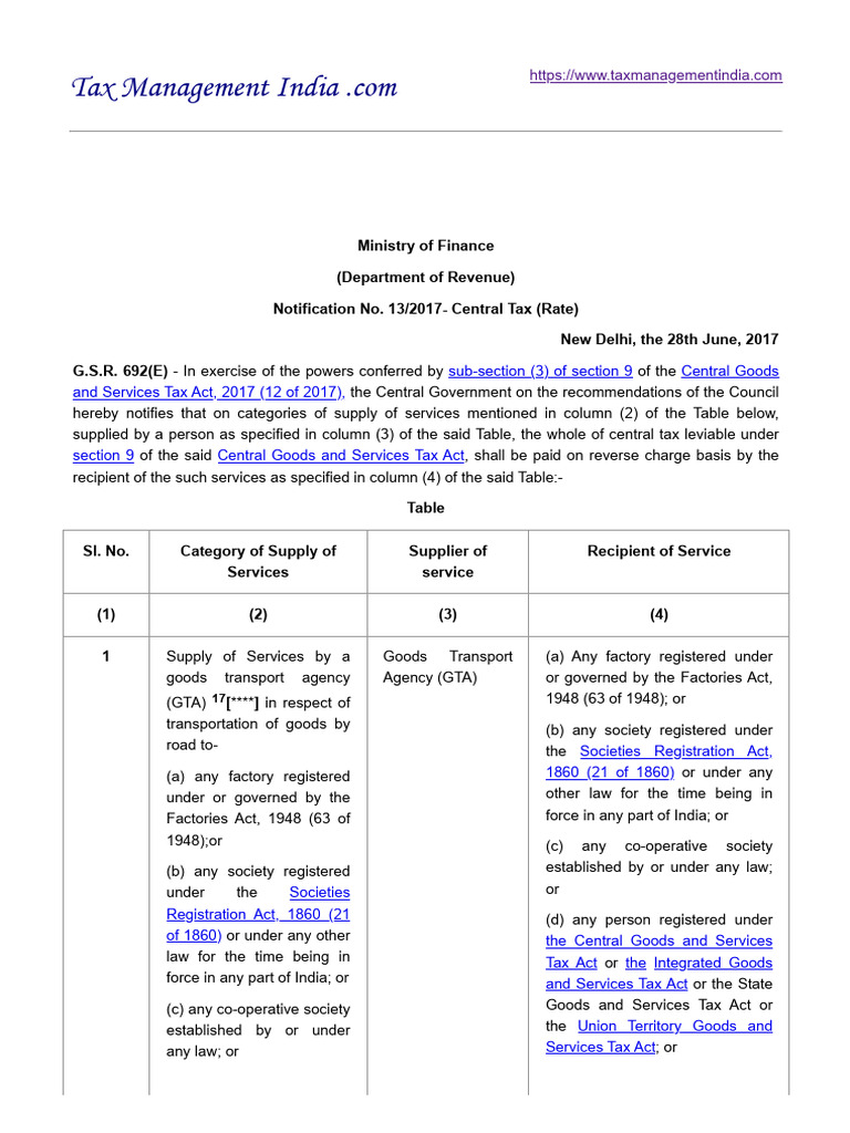GST - Notification No. 13 - 2017 - Dated 28 - 06 - 2017 - Central GST ...