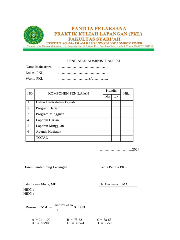 Form Penilaian ADM PKL 2024 | PDF | Seni