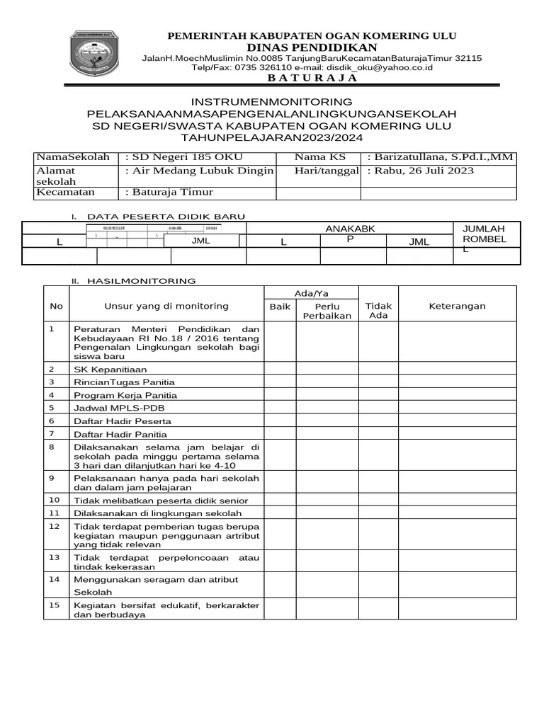 INSTRUMEN MONITORING MPLS 2023 - Hj. ARMA | PDF