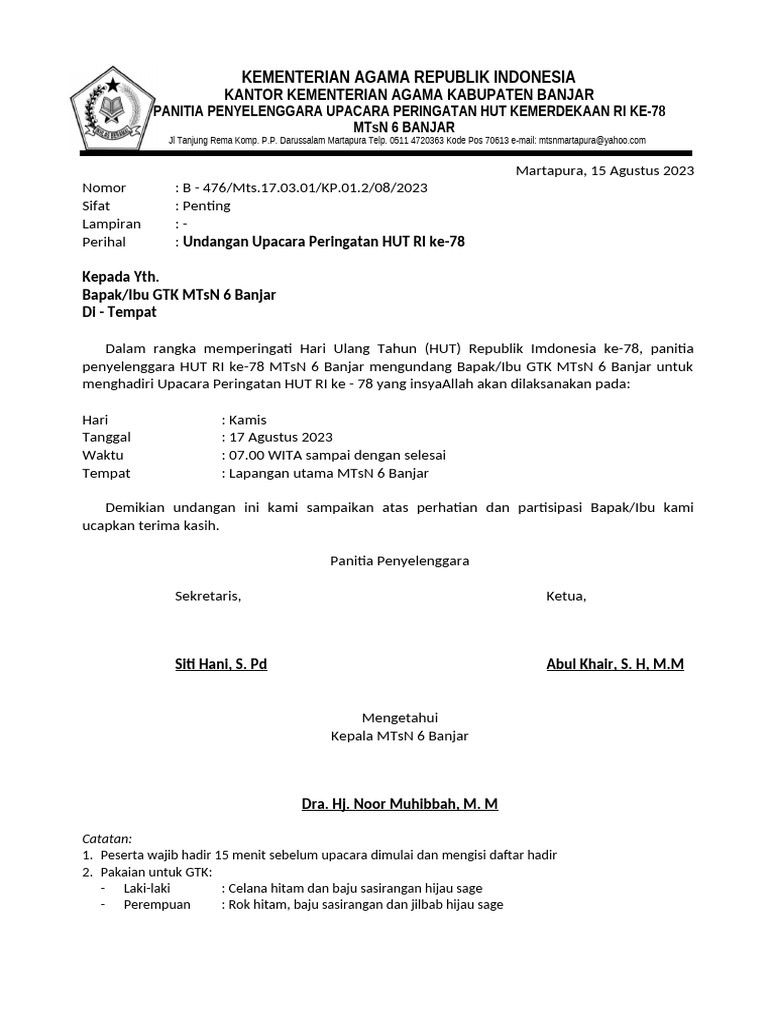 Undangan Upacara HUT RI ke-78 | PDF