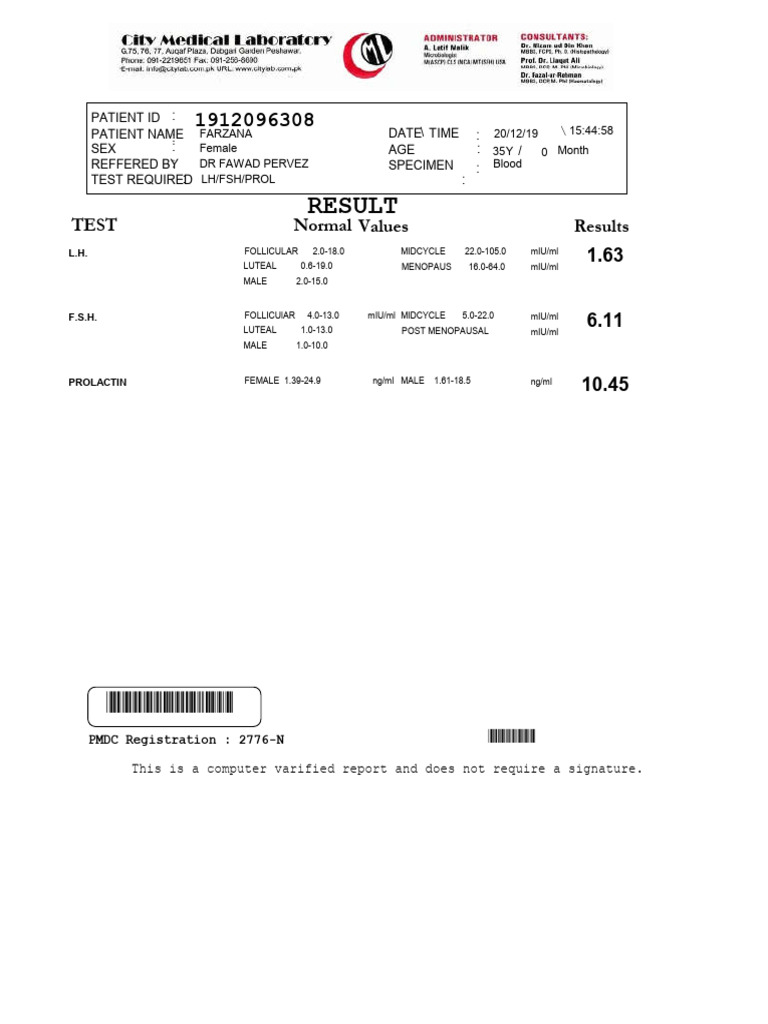 Result: Test Values Normal Results | PDF