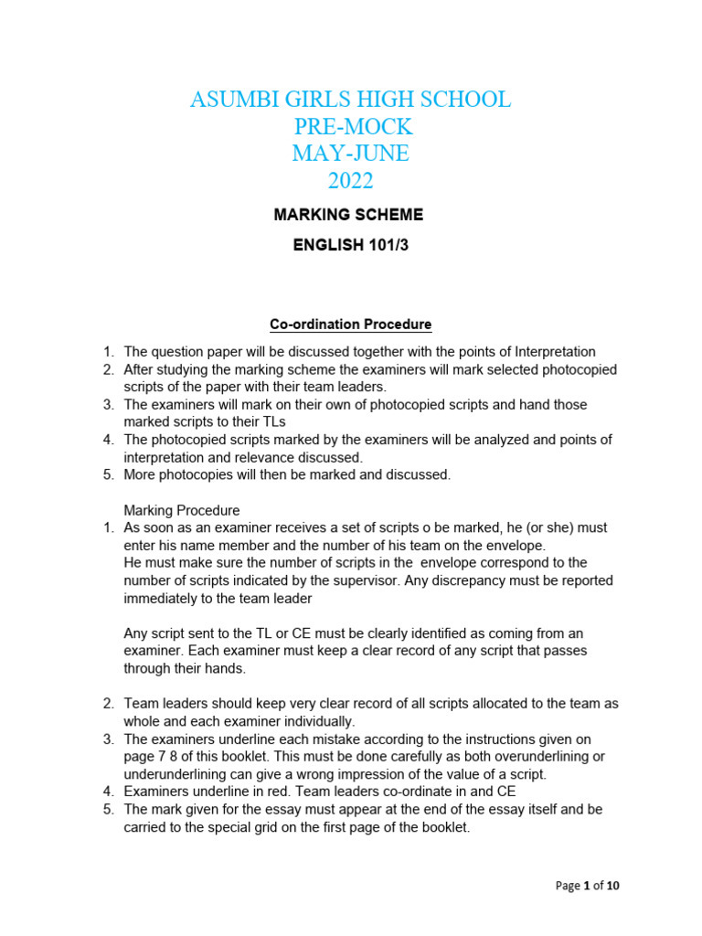 English Paper 3 Marking Scheme 2022 | PDF | Linguistics