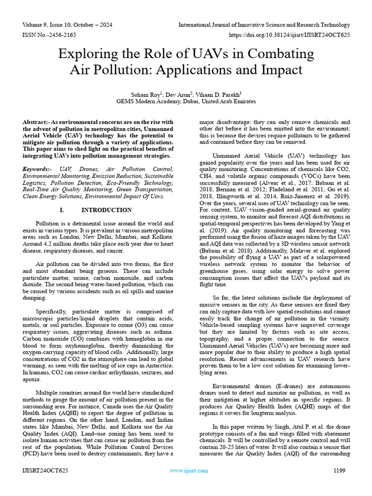 Exploring The Role of UAVs in Combating Air Pollution: Applications and ...