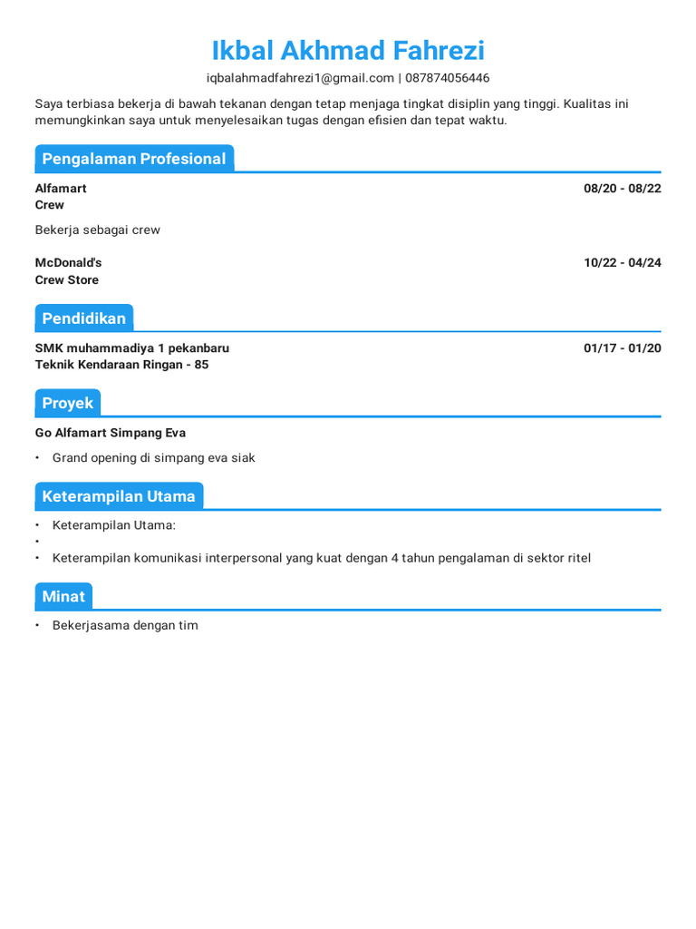 Ikbal Akhmad Fahrezi - Resume | PDF | Karier & Perkembangan | Bisnis