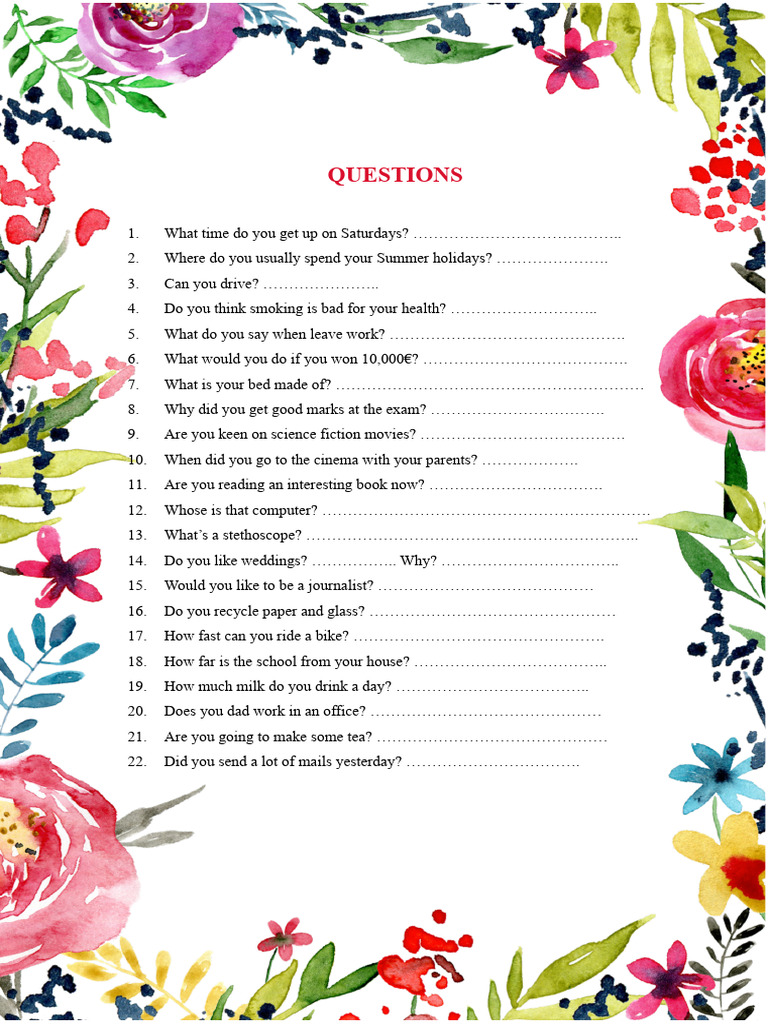 Questions Talking | PDF | Games & Activities