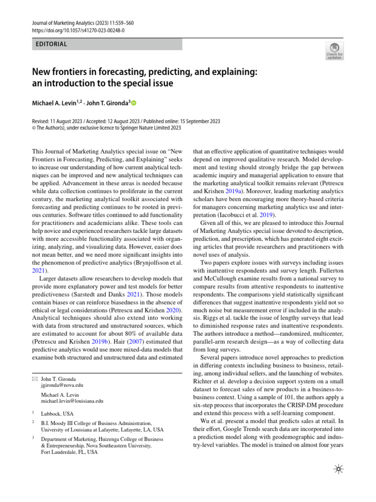New Frontiers in Forecasting, Predicting, and Explaining | PDF ...