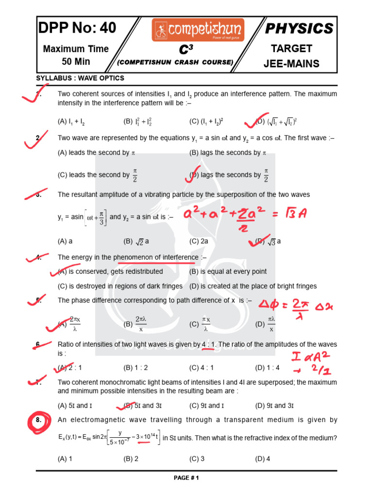 Wave Optics DPP-01 | PDF | Wavelength | Diffraction