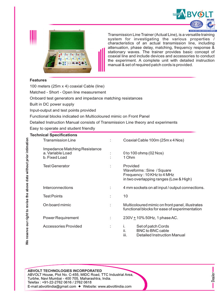 AB15 - 553 Transmission Line Trainer (Actual Line) | PDF | Transmission ...