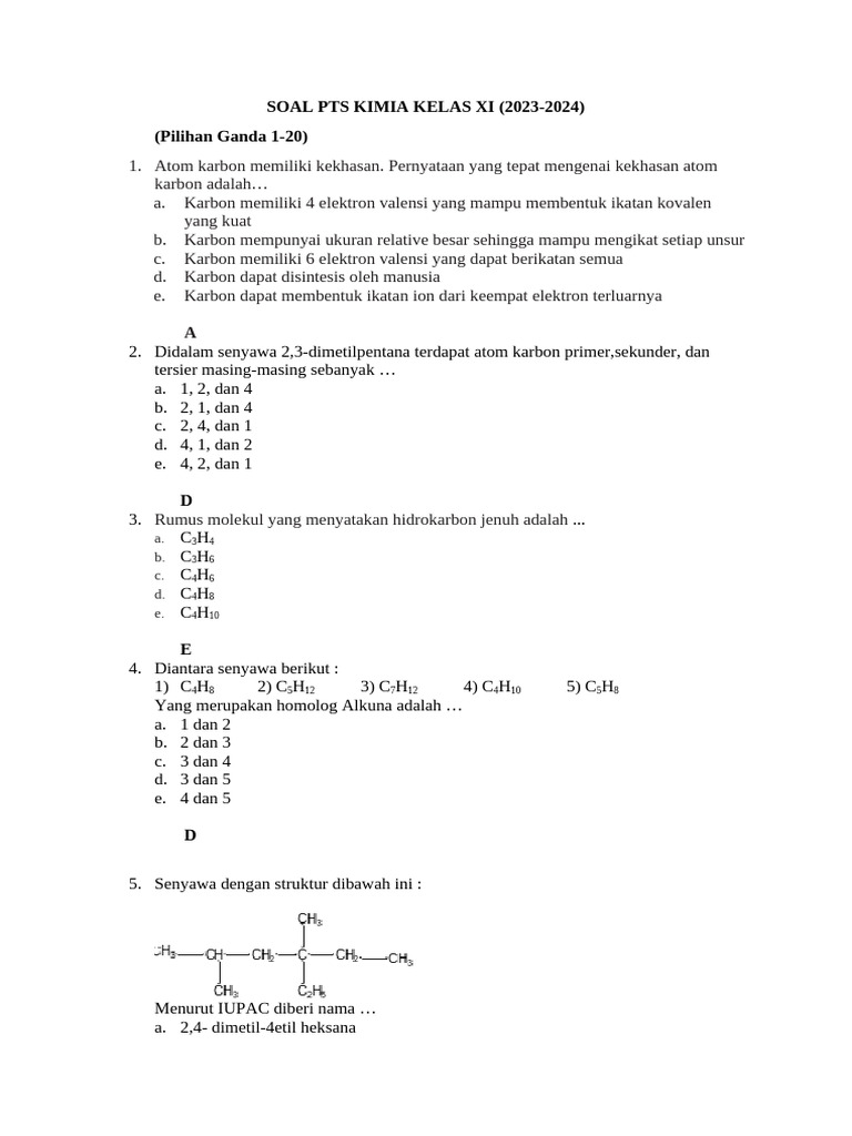 SOAL PTS KIMIA KELAS 2022-2023 | PDF