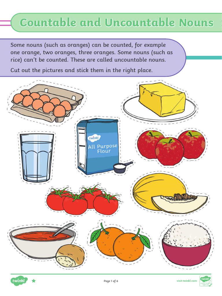 Countable and Uncountable Nouns Worksheet | PDF | Cooking, Food & Wine