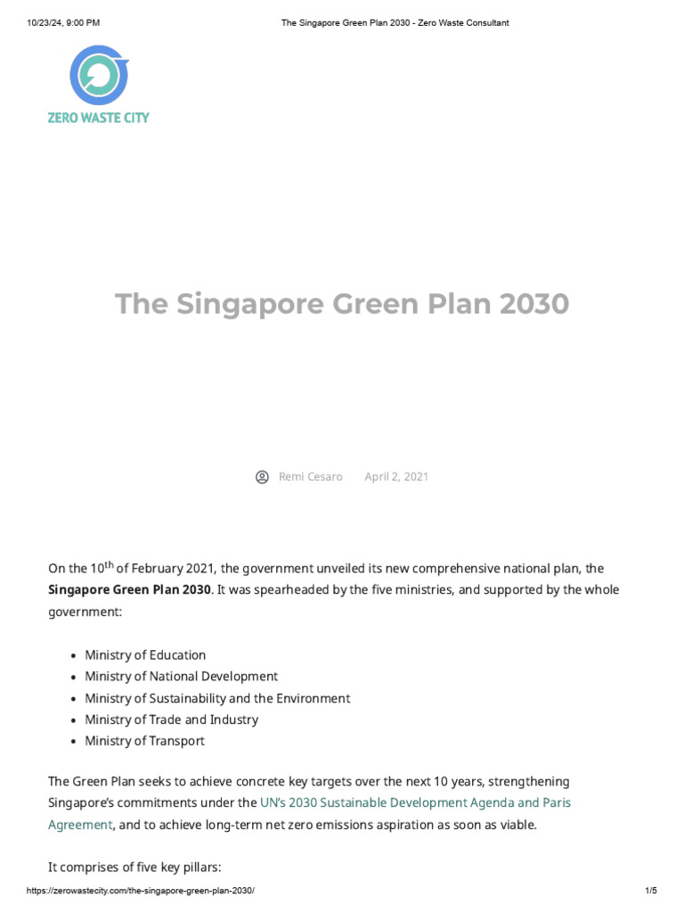 The Singapore Green Plan 2030 - Zero Waste Consultant | PDF ...