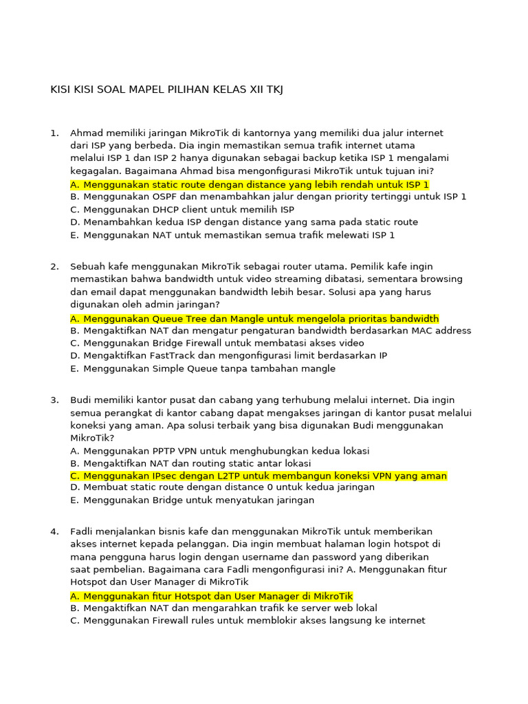 SOAL TKJ Kelas 12 | PDF