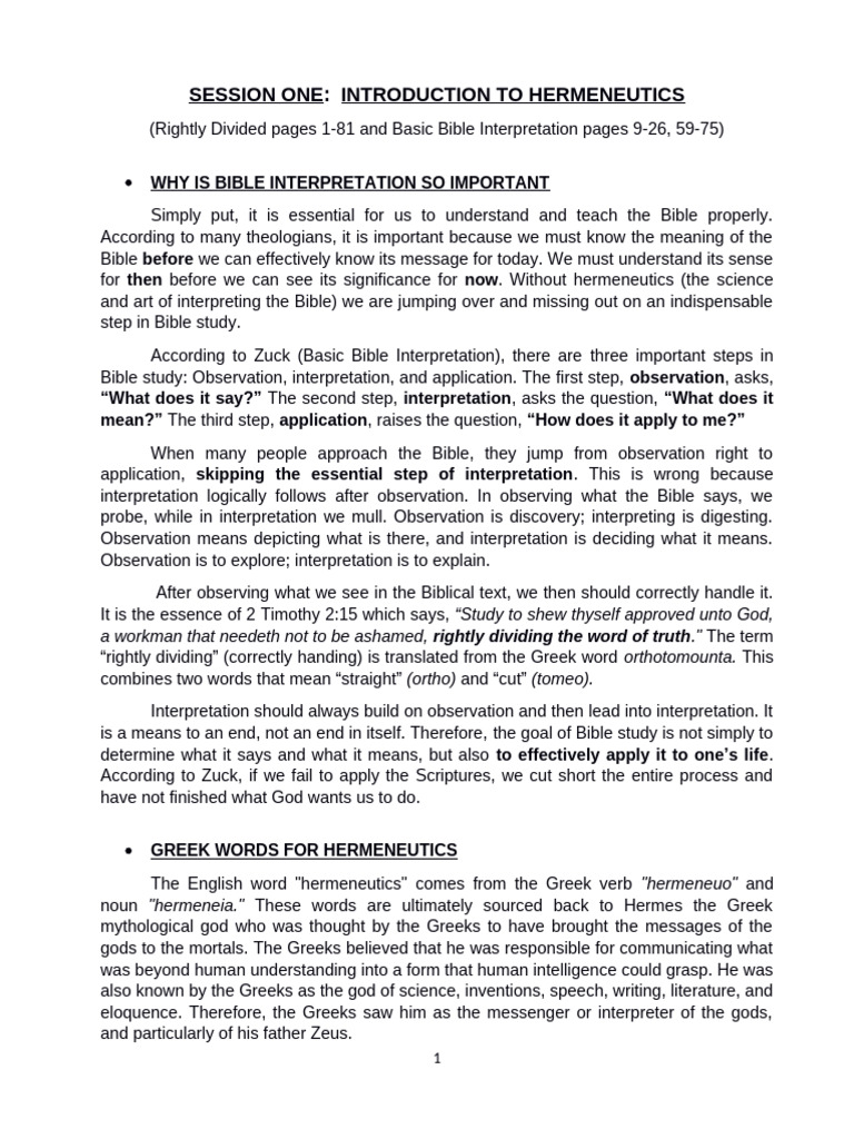 GIBCS Hermeneutics Class Study Guide - 110452 | PDF | Bible | Hermeneutics