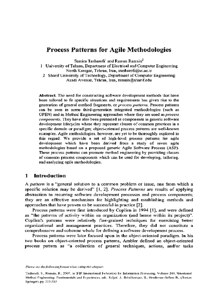 Process Patterns For Agile Methodologies Author Samira Tasharofi and Raman Ramsin | PDF | Agile ...