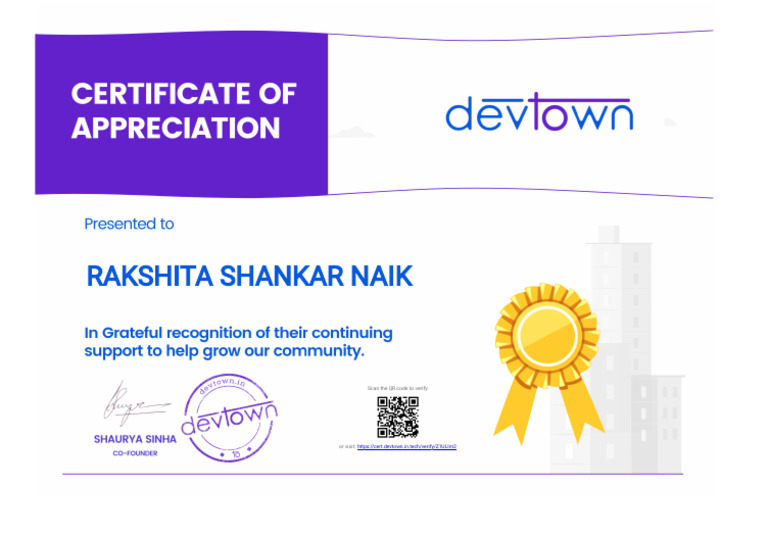 Devtown Appreciation Certificate | PDF