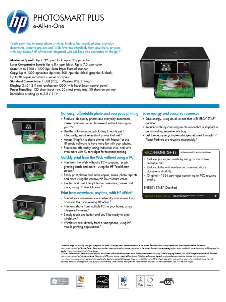 Datasheet HP Photosmart Plus | PDF | Microsoft Windows | Printer (Computing)