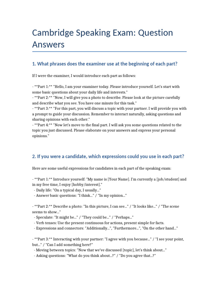 Cambridge_Speaking_Exam_Answers | PDF | Question | Human Communication