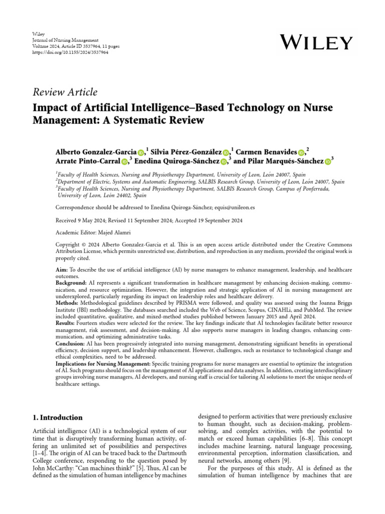 Impact of Artificial Intelligence Based Technology On Nurse | PDF ...