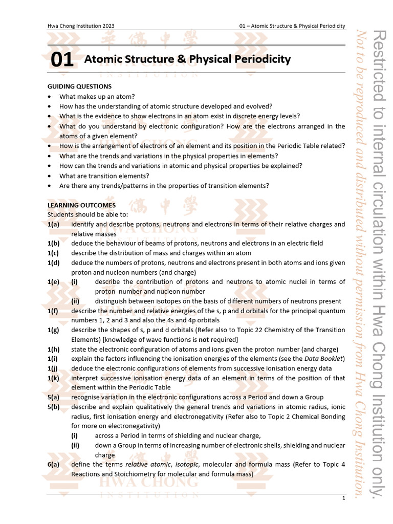 HCI Complete JC Chemistry Notes | PDF | Proton | Atoms