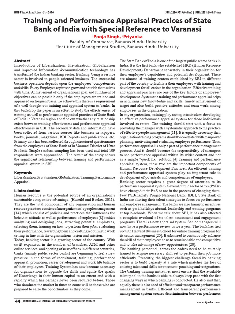 SBI Training and Appraisal Practices Analysis | PDF | Performance ...