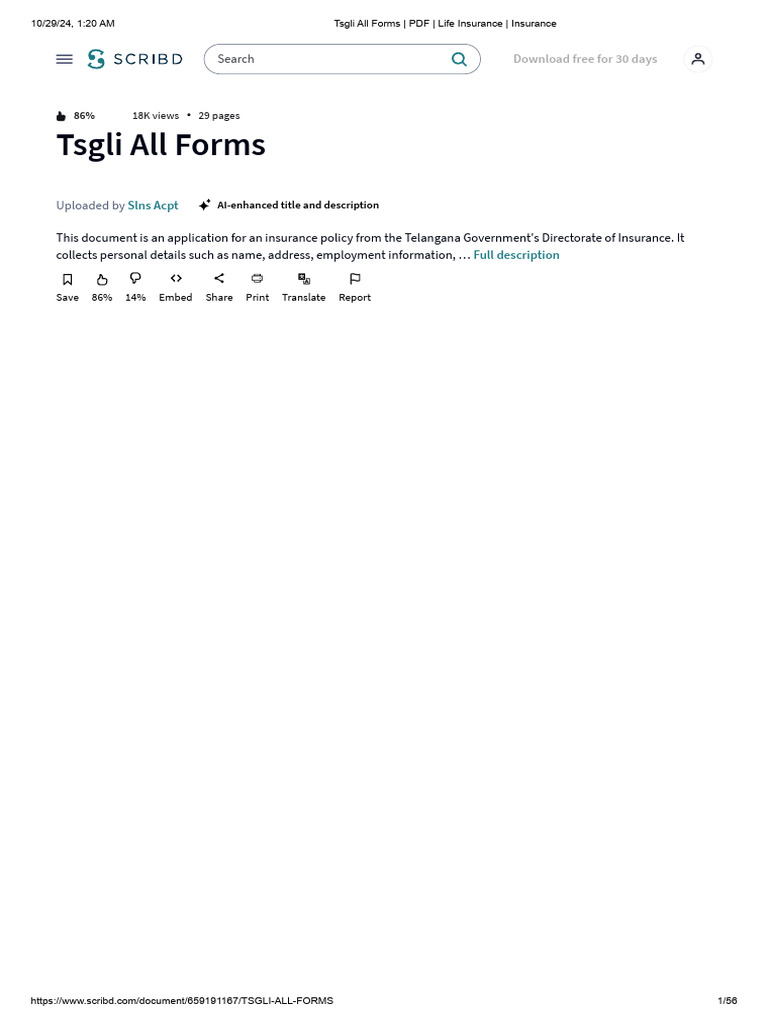Tsgli All Forms _ PDF _ Life Insurance _ Insurance | PDF | Scribd ...