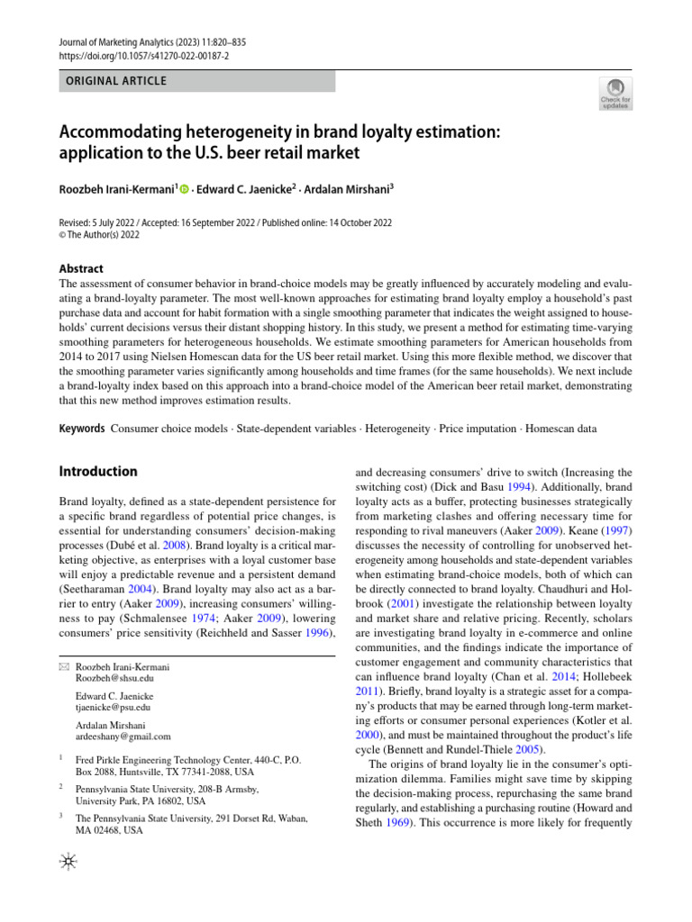 Accommodating heterogeneity in brand loyalty estimation | PDF | Logistic Regression | Brand