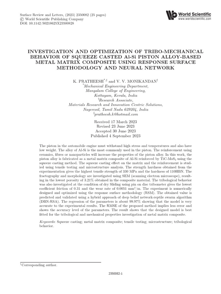 Investigation and Optimization of Tribo Mechanical Behavior of Squeeze Casted Al Si Piston | PDF ...