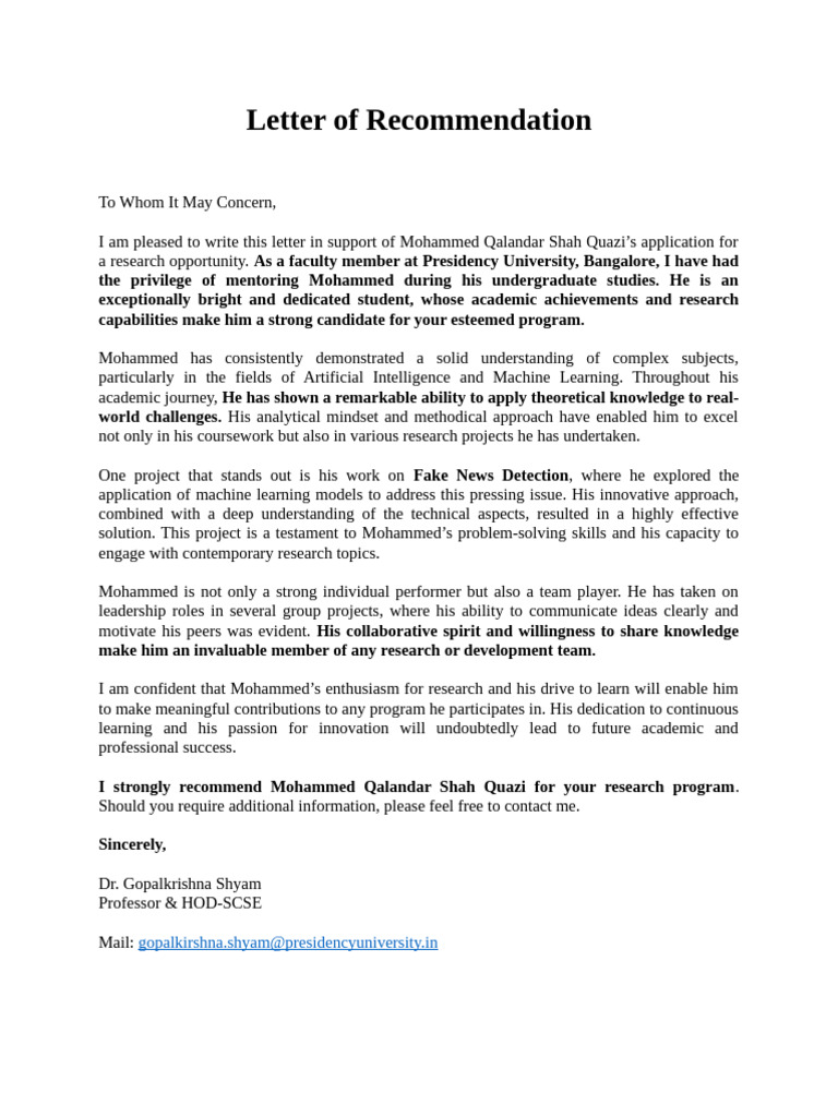 LOR DR - Gopal - Sir HOd | PDF | Career & Growth | Art