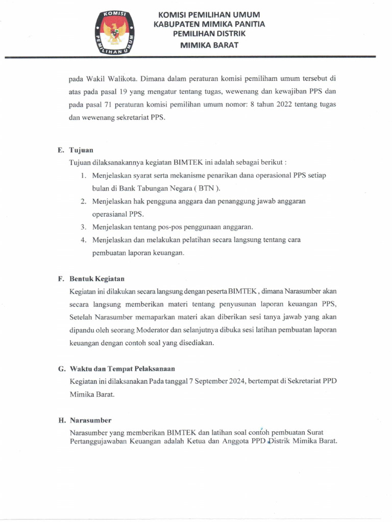 Proposal Kegiatan BIMTEK Sekretariat PPS - 241024 - 123659 | PDF