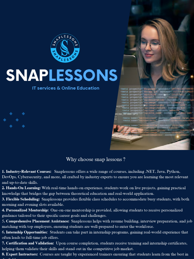Snaplessons Final Broucher 1 | PDF | Mentorship | Internship