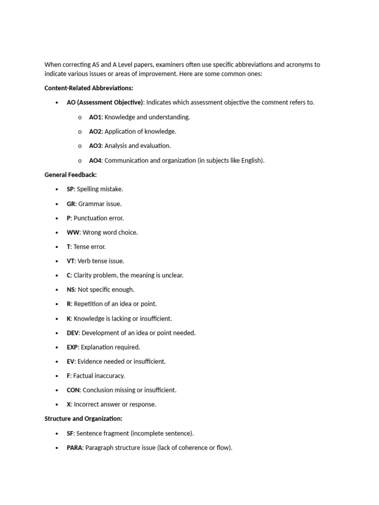 Marking Acronyms AS and A Level Papers | PDF | Career & Growth ...