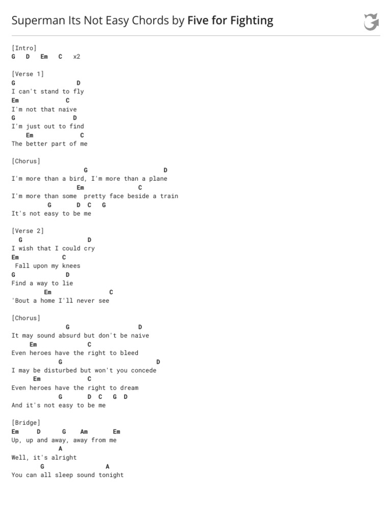 Superman Chords by Five for Fighting | PDF
