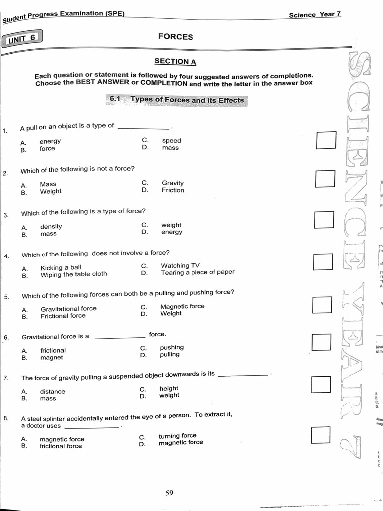 SPE Year 7 Forces Past Paper | PDF