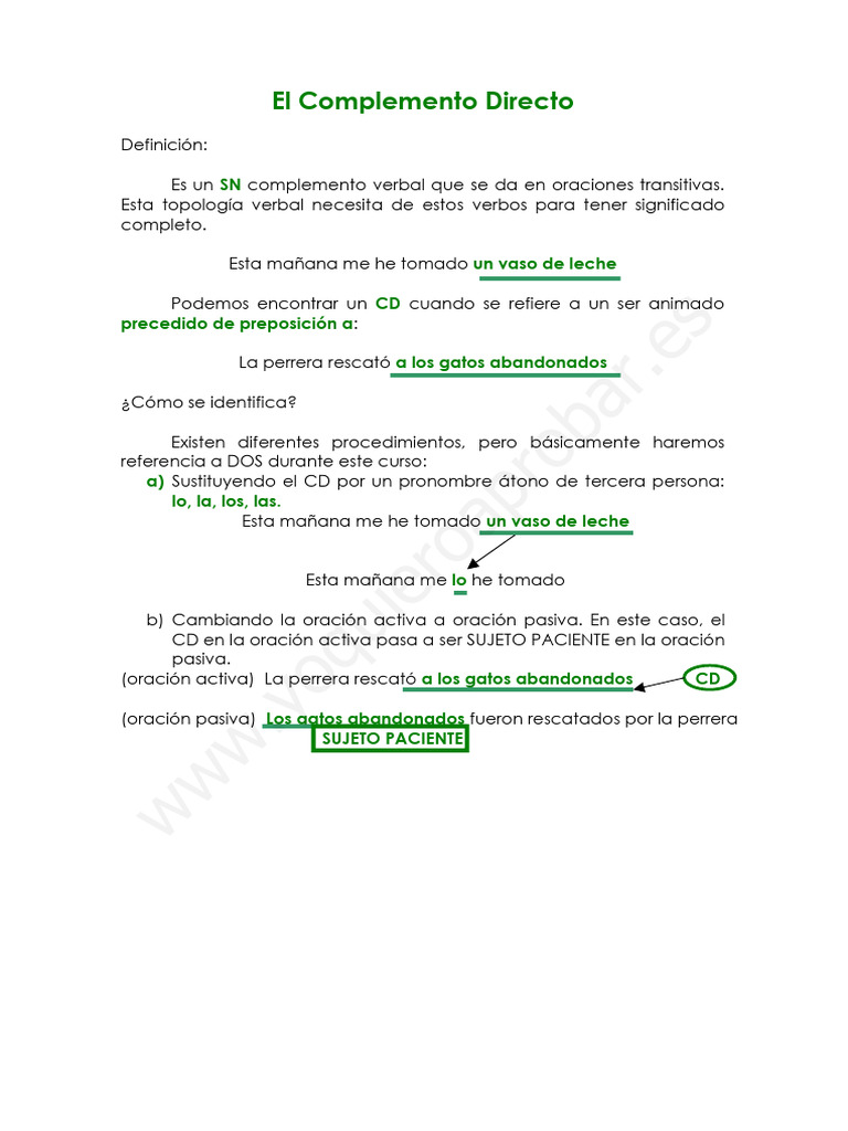 PR Ob Ar .Es: El Complemento Directo | PDF | Verbo | Objeto (gramática)
