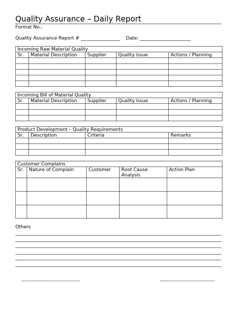 Daily Quality Assurance Report Template | PDF