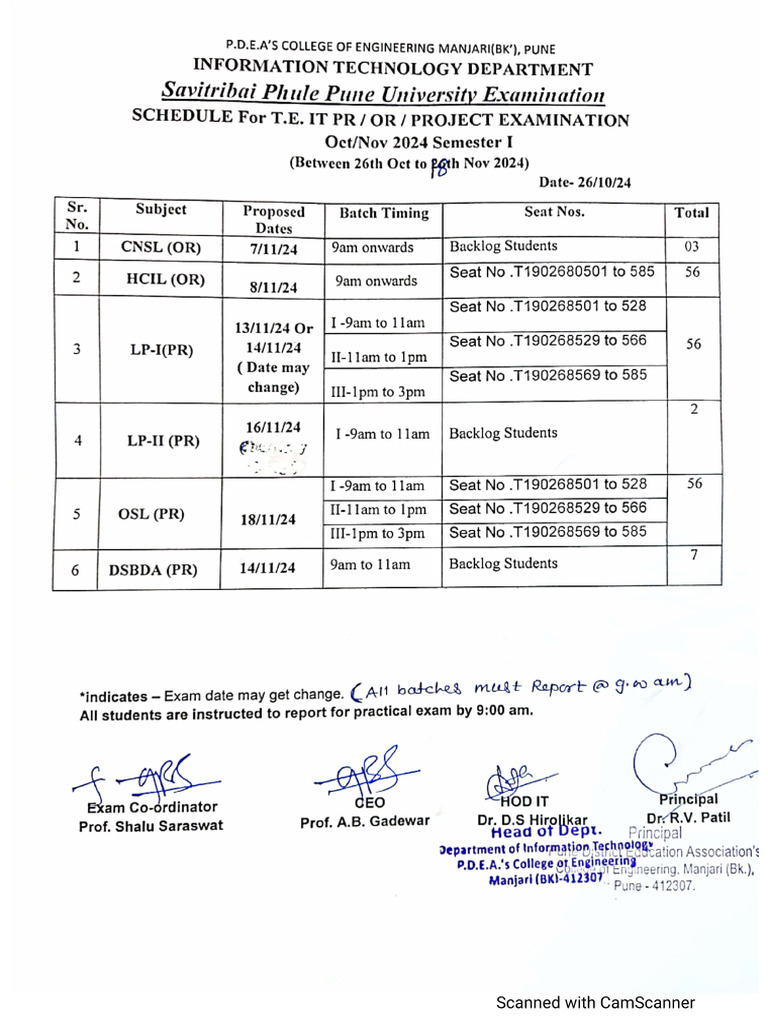 TE (IT) Practical and Oral Schedule | PDF